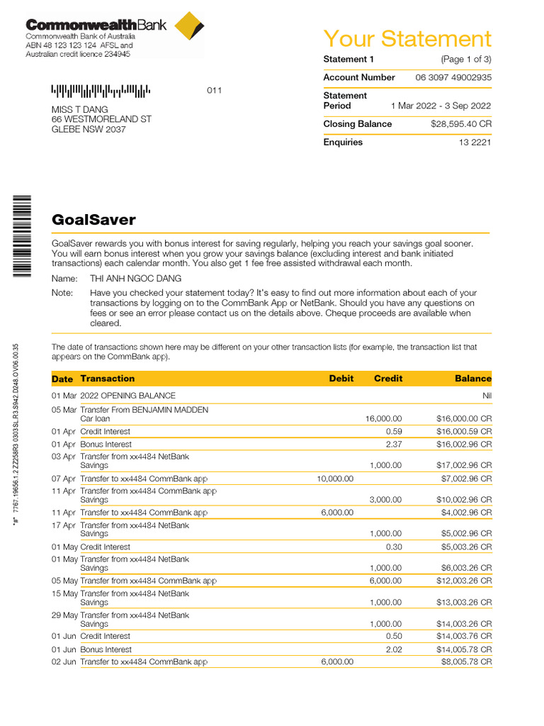 Your Statement: Goalsaver | PDF | Annual Percentage Rate | Debits And ...