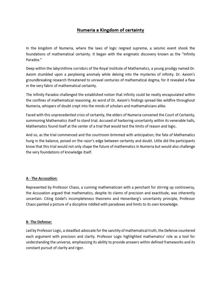 Numeria A Kingdom of Certainty | PDF | Mathematics | Certainty