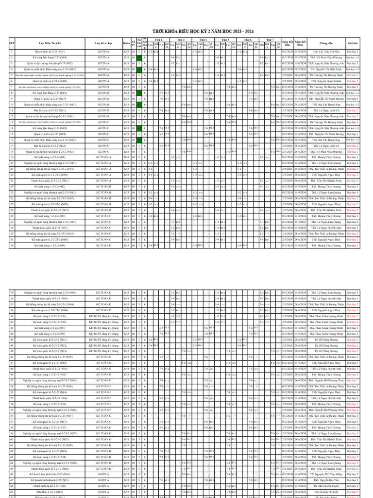 TKB Hk2 - Nam Hoc 2023-2024 (ĐHCQ) SVDKH | PDF