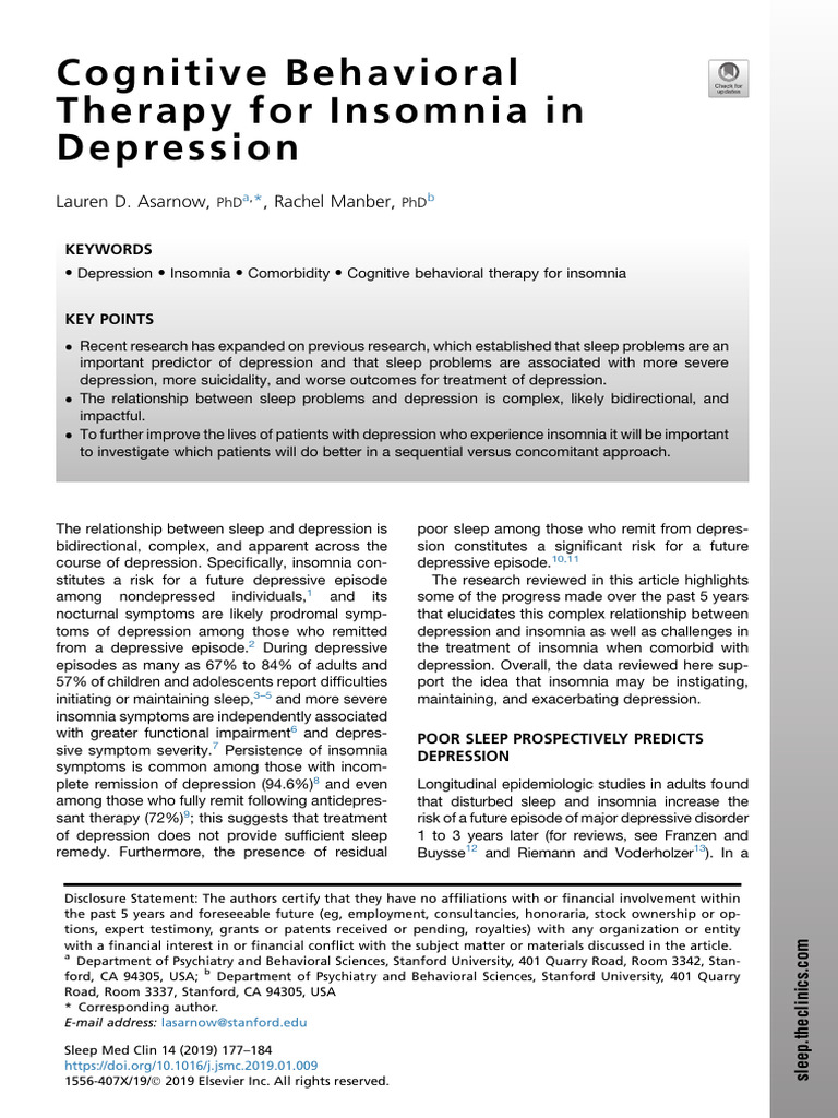 Asarnow 2019 | PDF | Major Depressive Disorder | Insomnia