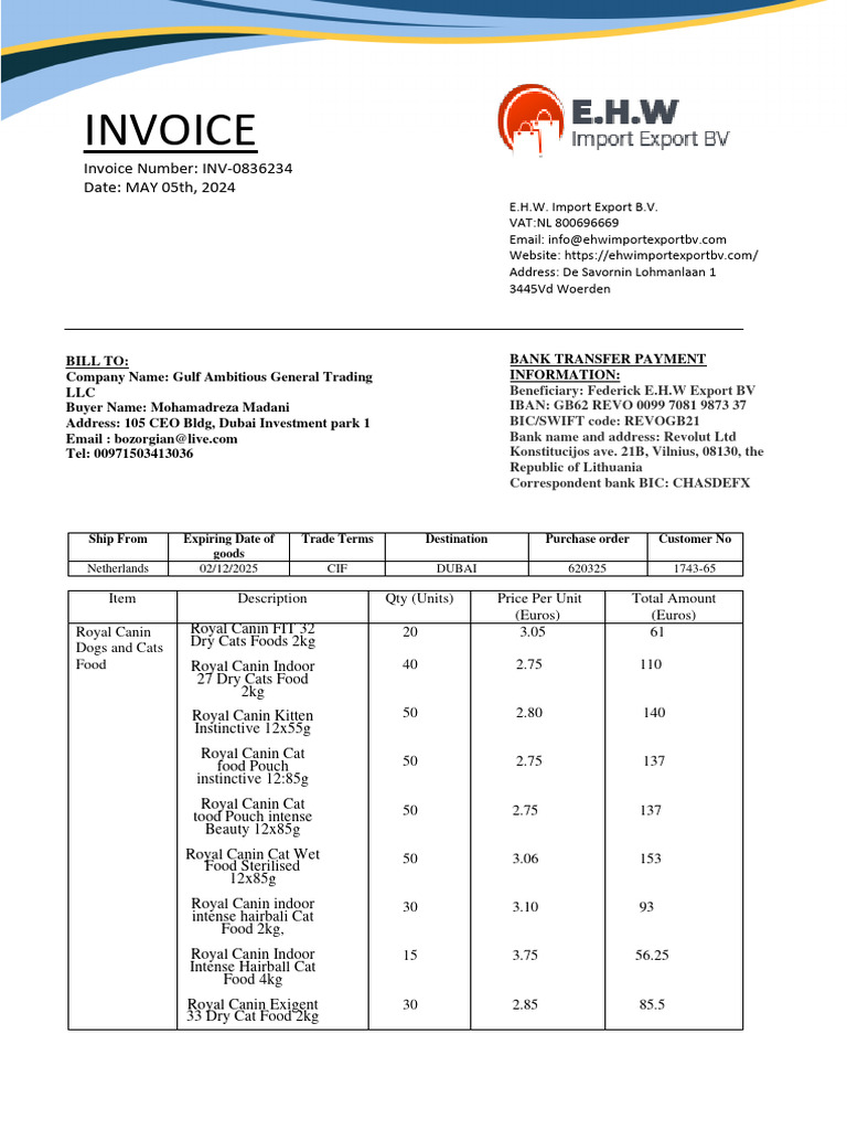INVOICE ROYAL CANIN MIC | PDF | Invoice | Kitten