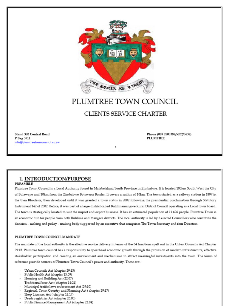 Plumtree Town Council: Clients Service Charter | PDF | Zimbabwe ...