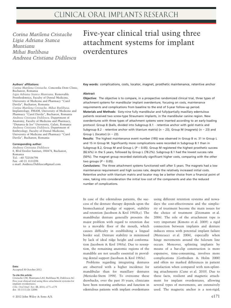 Cristache 2012 | PDF | Dental Implant | Statistical Inference
