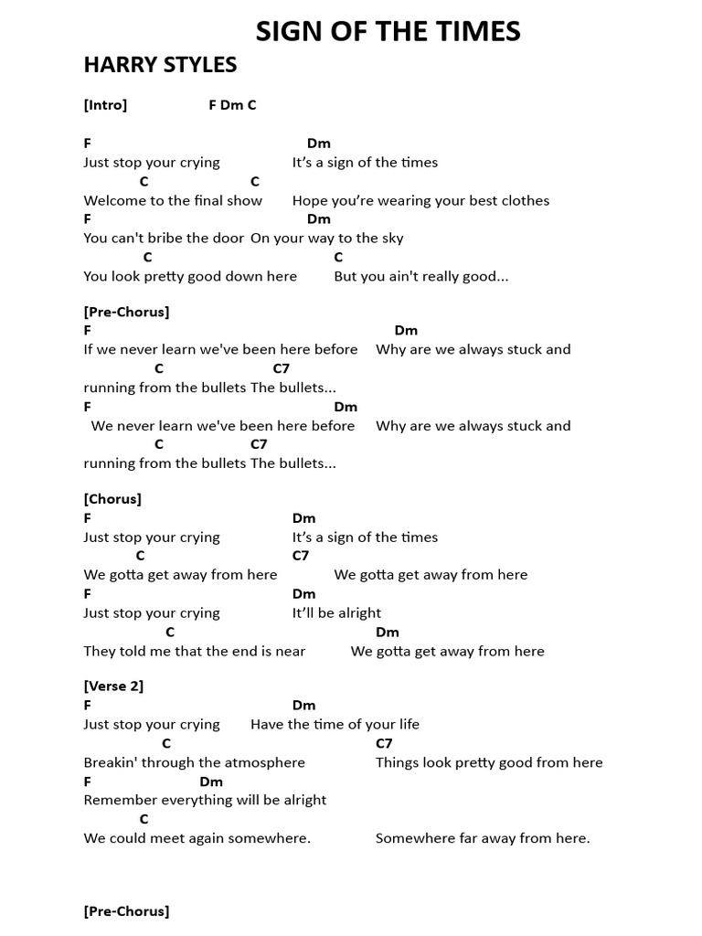 "Sign of the Times Lyrics & Chords" | PDF | Song Structure | Recorded Music
