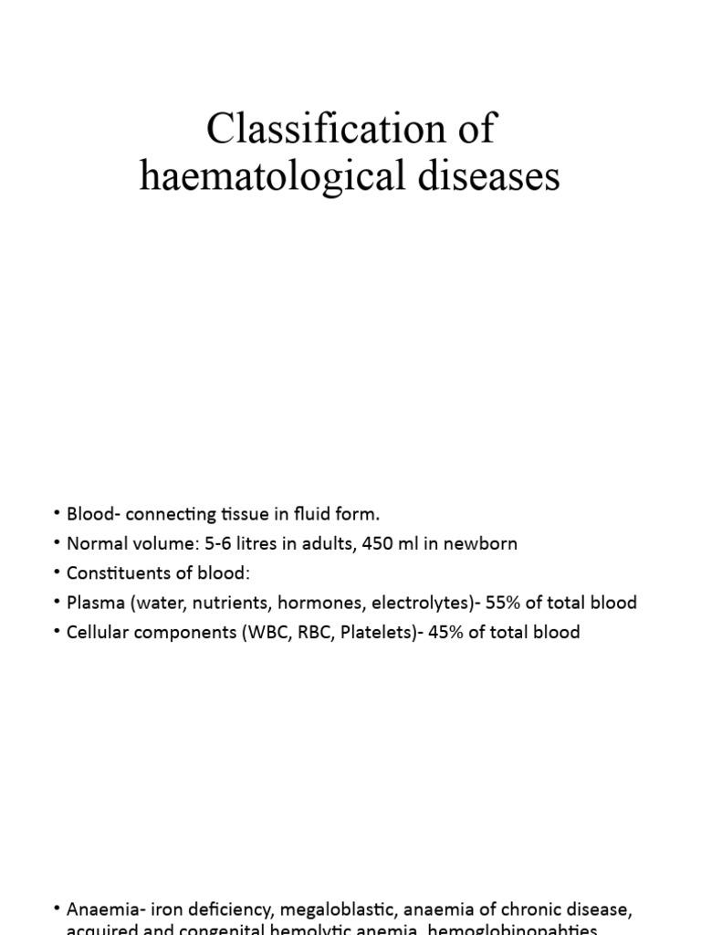 Classification Of Haematological Diseases Pdf Anemia Leukemia