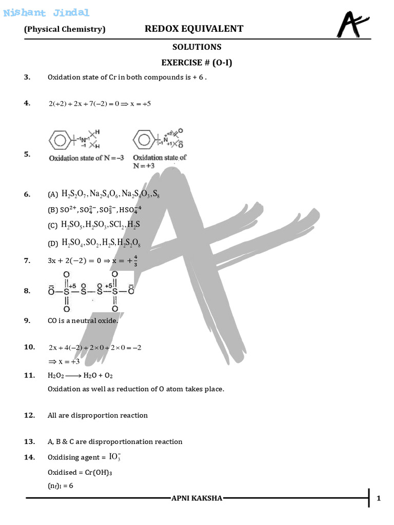 Sheet - 01 - Redox Reaction Solution | PDF | Redox | Materials