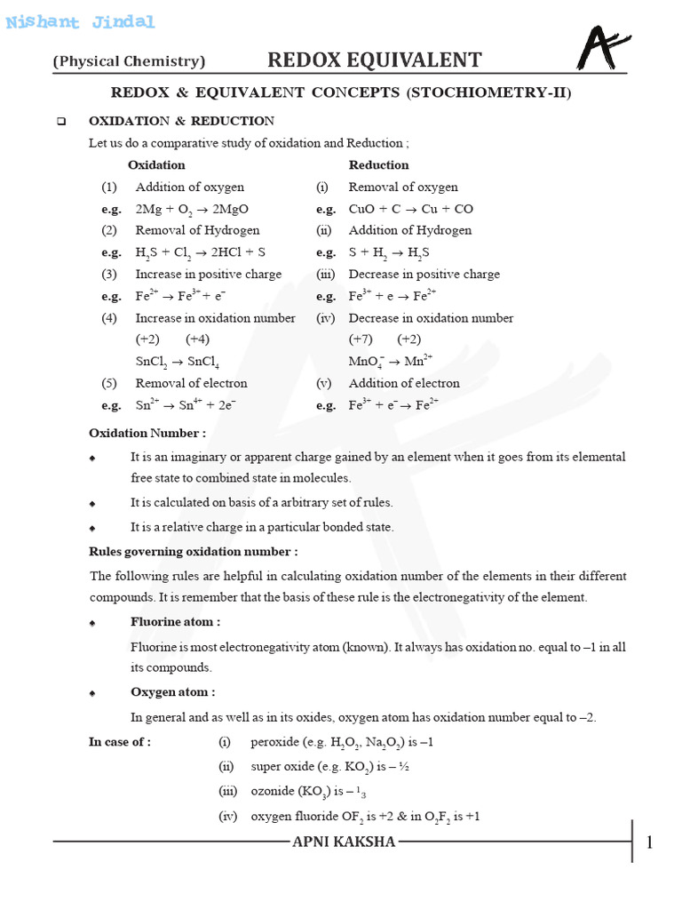 Sheet - 01 - Redox Reaction Theory NJ - 247 | PDF | Redox | Chemistry