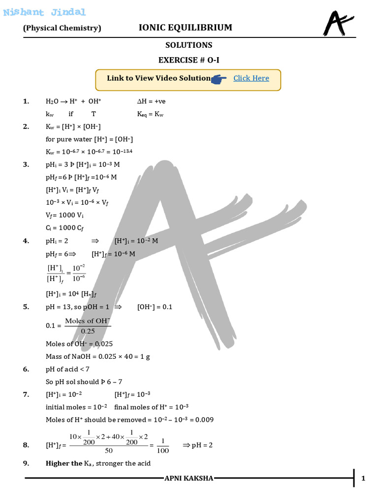 Sheet 01 Video Solution Ionic Equlibrium Exercise NJ 247 | PDF | Ph | Titration