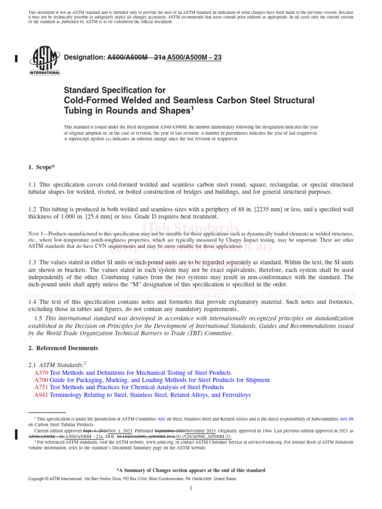 Reva ASTM-A500-A500M-23 | PDF | Pipe (Fluid Conveyance) | Welding