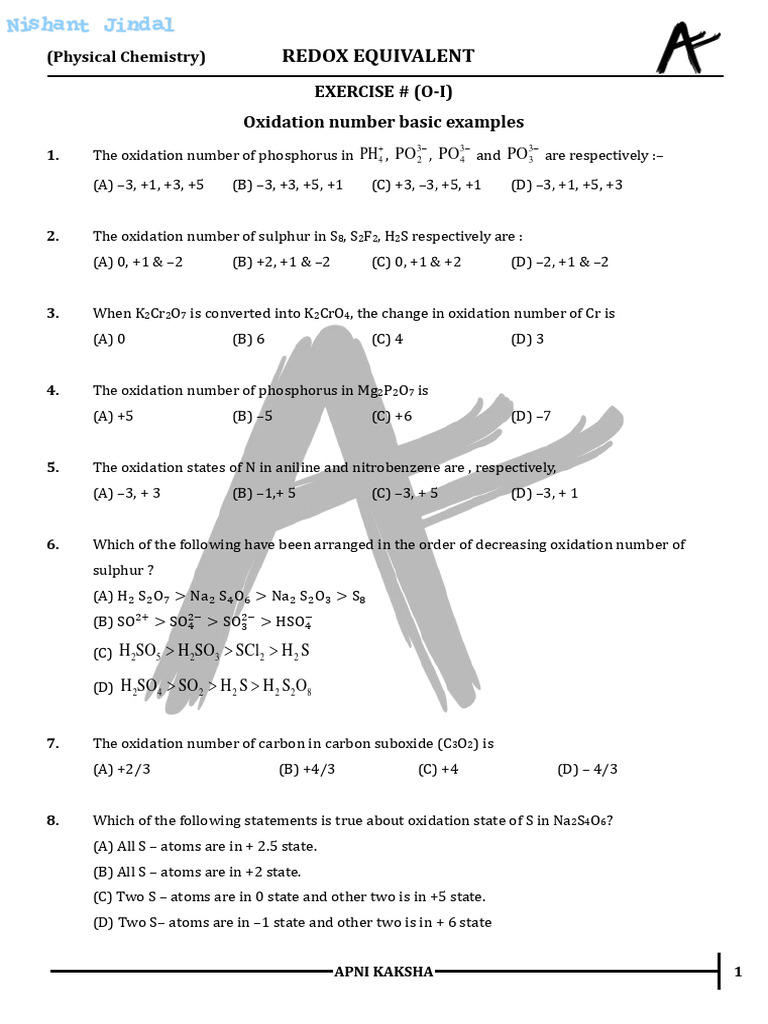 Sheet - 01 - Redox Reaction Exercise NJ - 247 | PDF | Chemistry | Titration