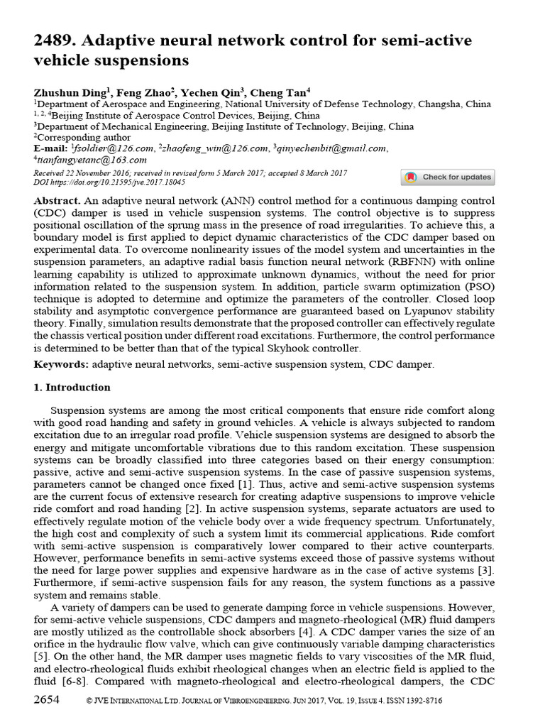 Adaptive Neural Network Control for Semi-Active Ve | PDF | Mechanics ... Adaptive Neural Network Control for Semi-Active Ve | PDF | Mechanics ...