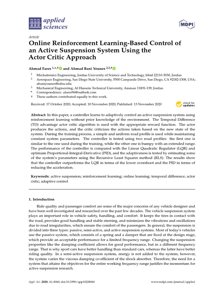 Online Reinforcement Learning-Based Control of An Active Suspension ...