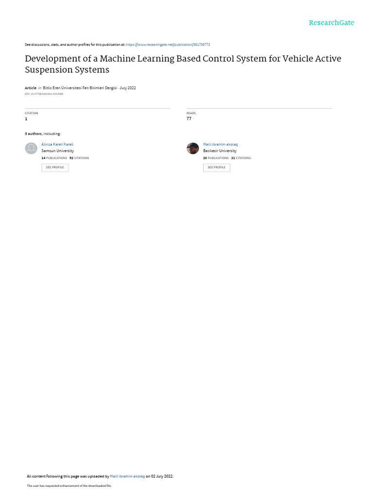 Development of A Machine Learning Based Control System For Vehicle Active Suspension Systems ...