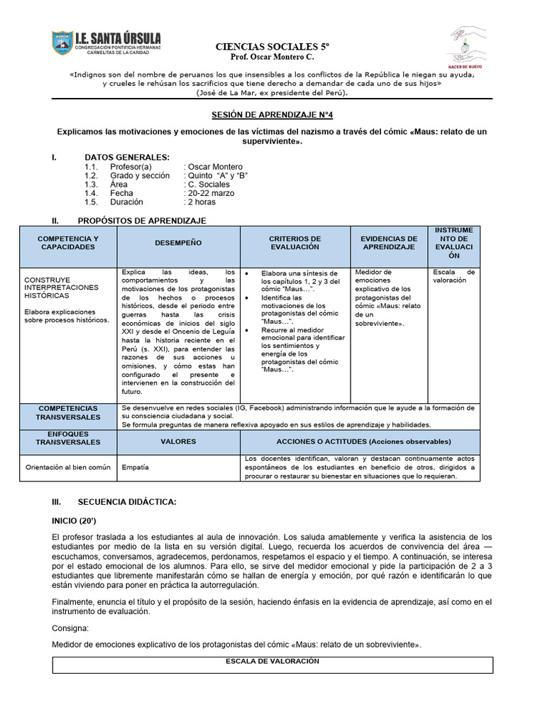 Montero Sesion 04 Ccss Quinto Motivaciones Emociones Comic Maus | PDF