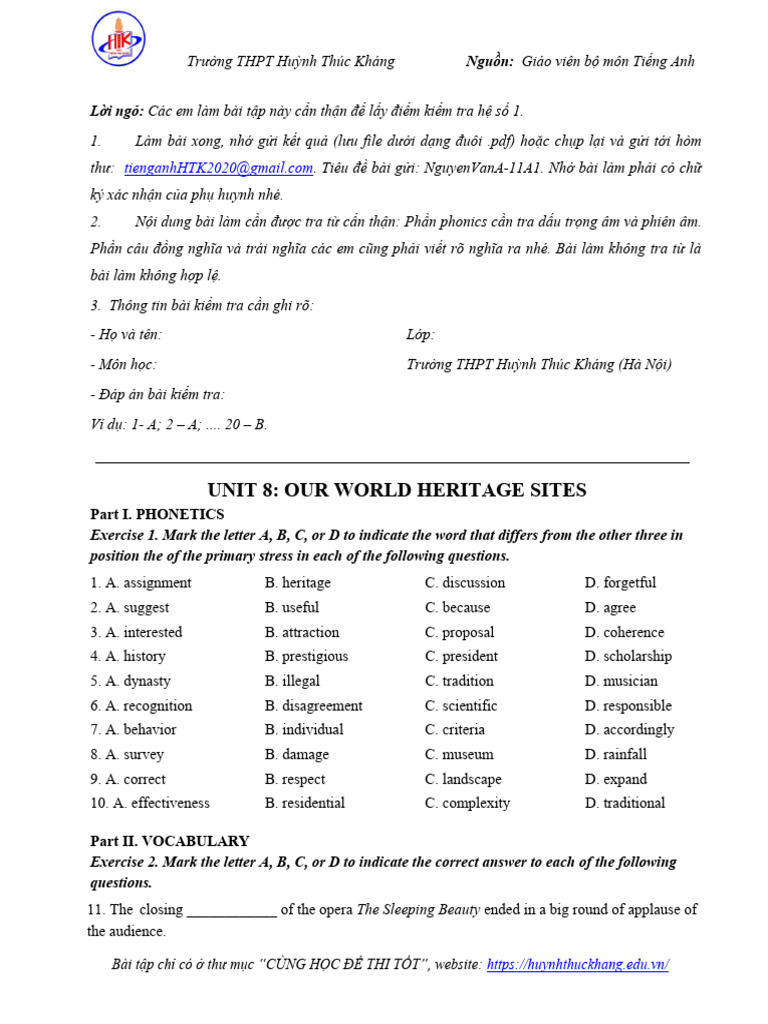 Unit 8 Grade 11 Bai Tap | PDF