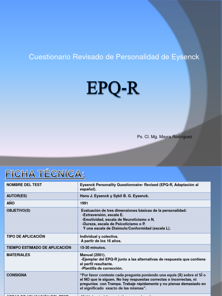 Cuestionario EPQ-R | PDF | Ciencias del comportamiento | Sicología