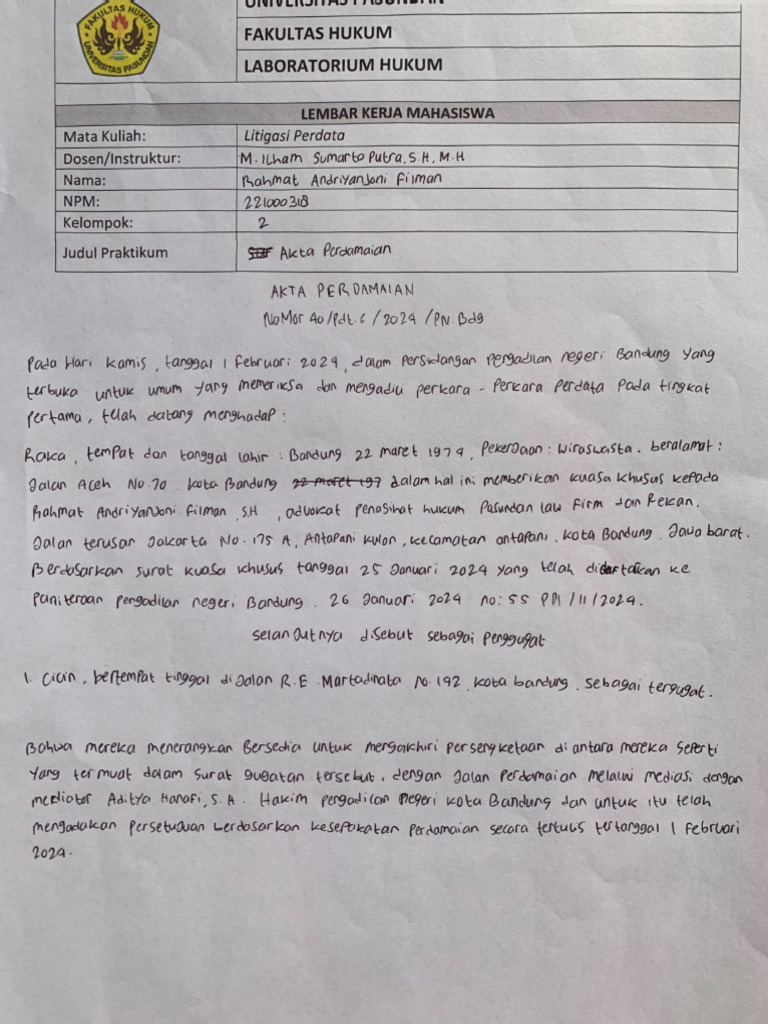 Akta Perdamaian Perdata 2 | PDF