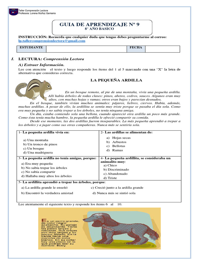 Guía N°9 Taller de Comprensión Lectora 8°básico AyB | PDF | Comprensión ...