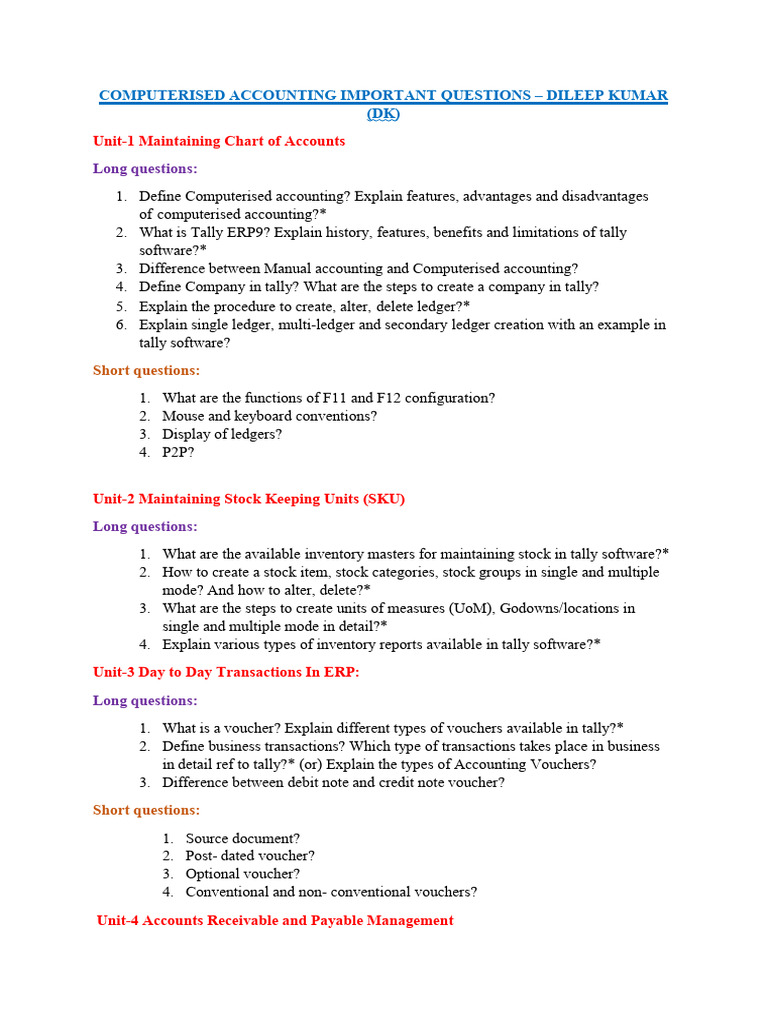 Computerised Accounting Key Questions | PDF | Cash Flow Statement | Voucher