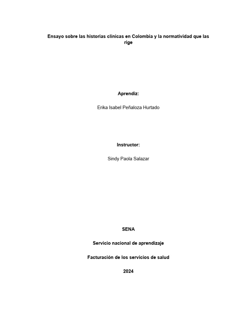 Ensayo Sobre Las Historias Clínicas en Colombia y La Normatividad Que ...