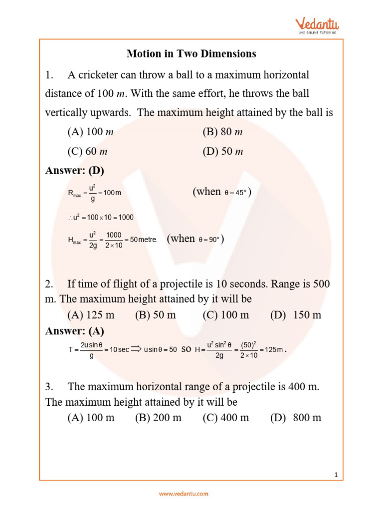 Physics Problems for Students | PDF | Acceleration | Projectiles