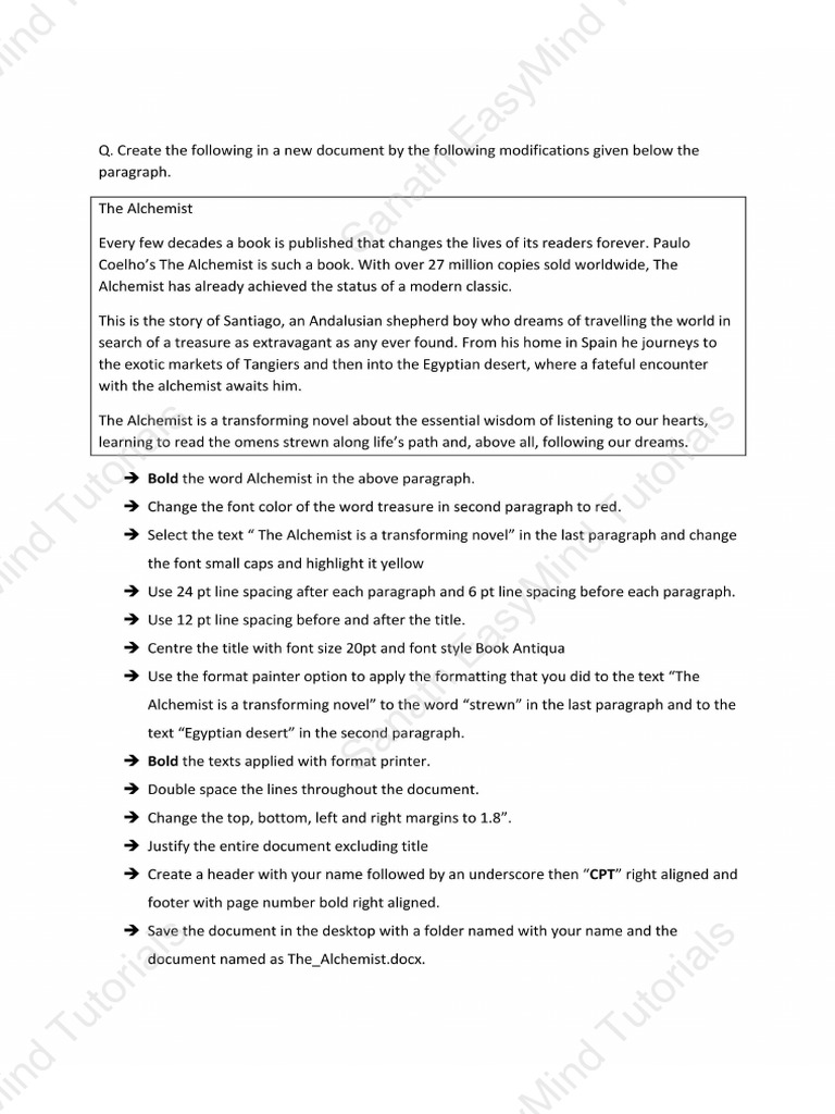MS WORD CPT QUESTIONS Sanatheasymindtutorials | PDF