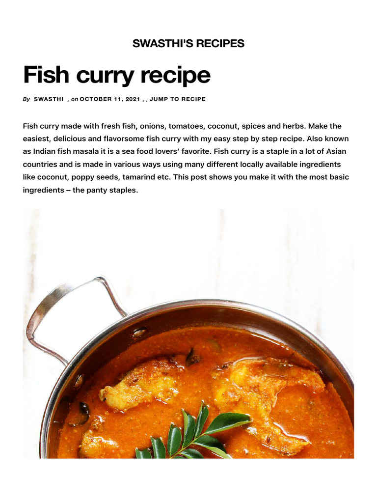 Fish Curry Recipe (Indian Fish Masala) - Swasthi's Recipes | PDF ...