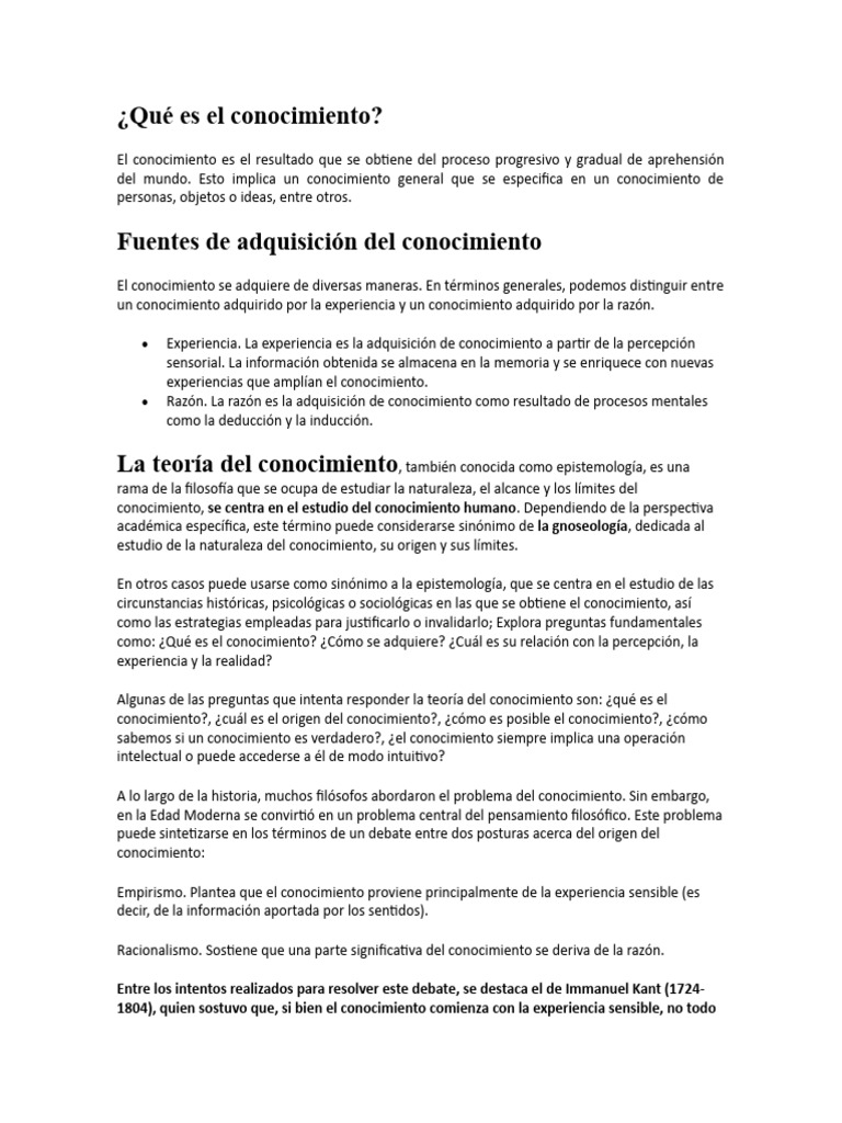 Fuentes y tipos de conocimiento humano | PDF | Conocimiento | Epistemología