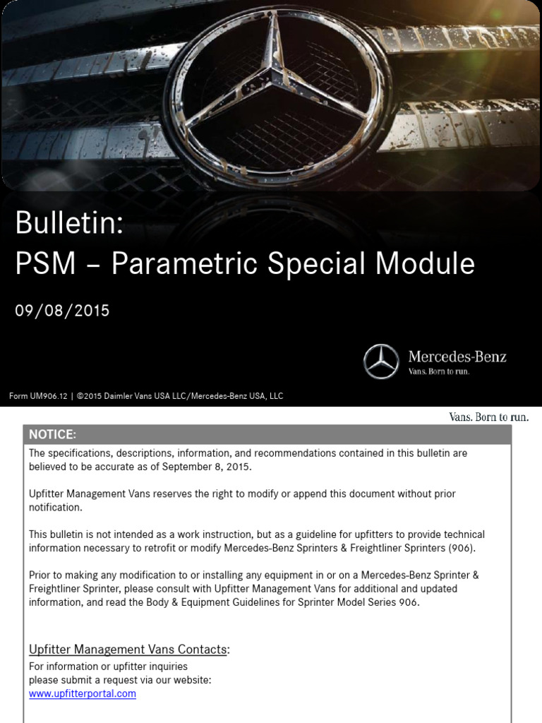 PSM Bulletin | PDF | Mercedes Benz Sprinter | Land Vehicles