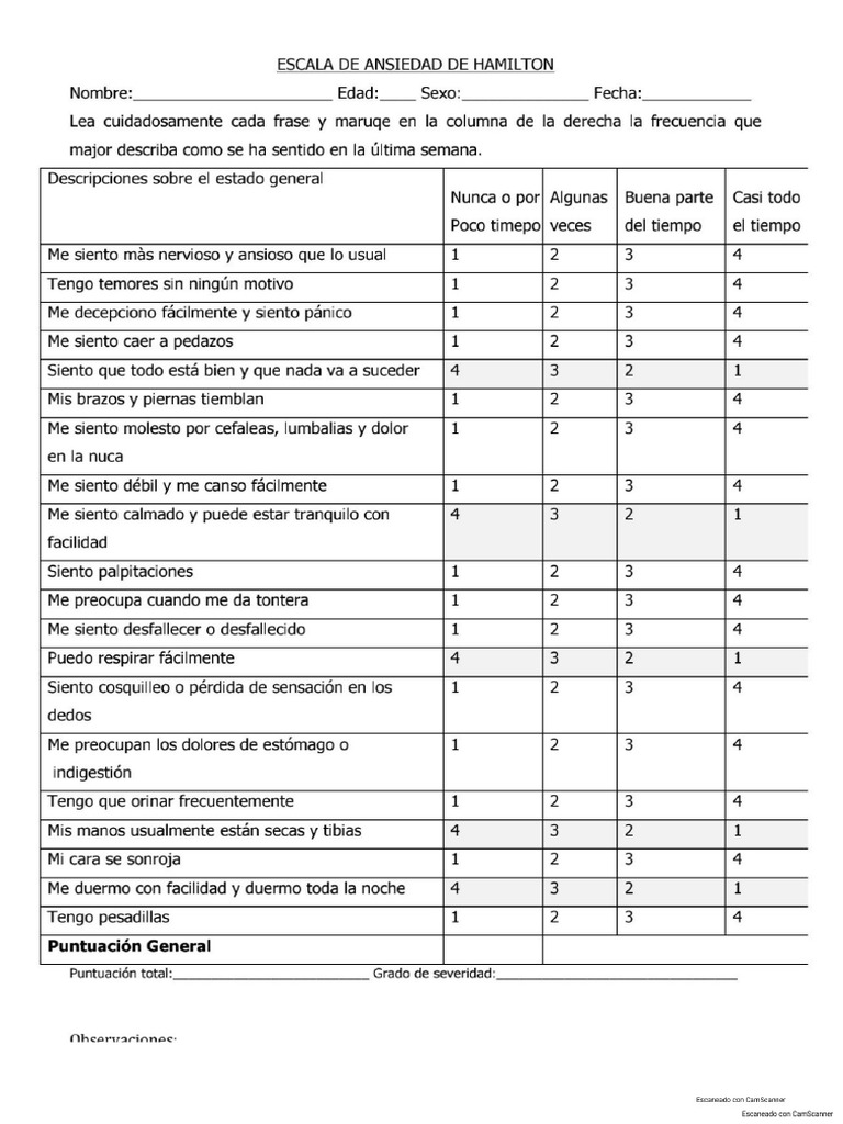 Escala de Ansiedad | PDF