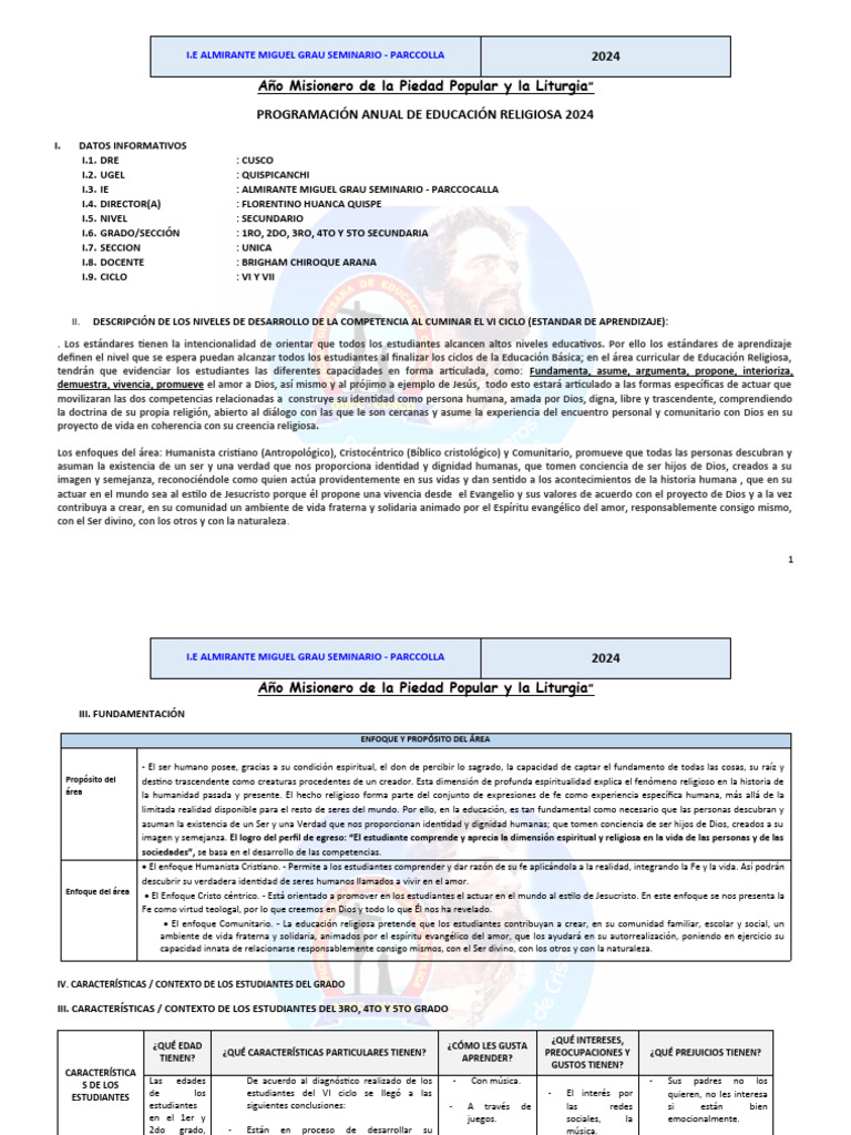 Programación 3° Anual Humberto Luna | PDF | Fe | Realidad