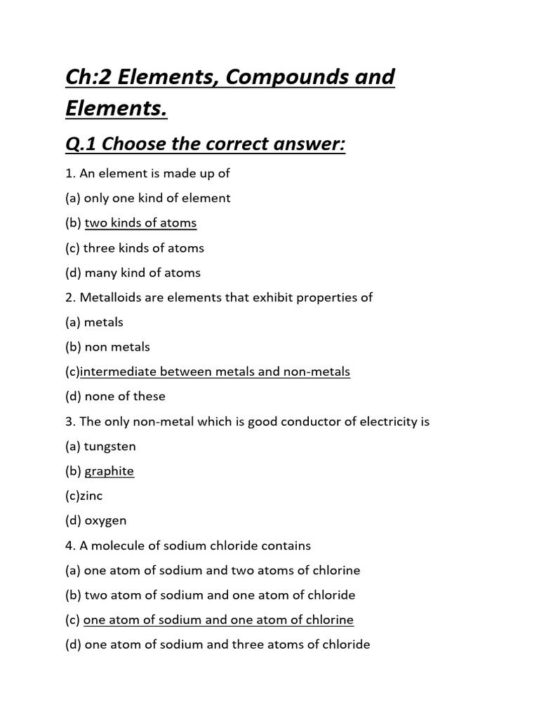 Elements and Compounds Quiz Guide | PDF | Metals | Chemical Elements