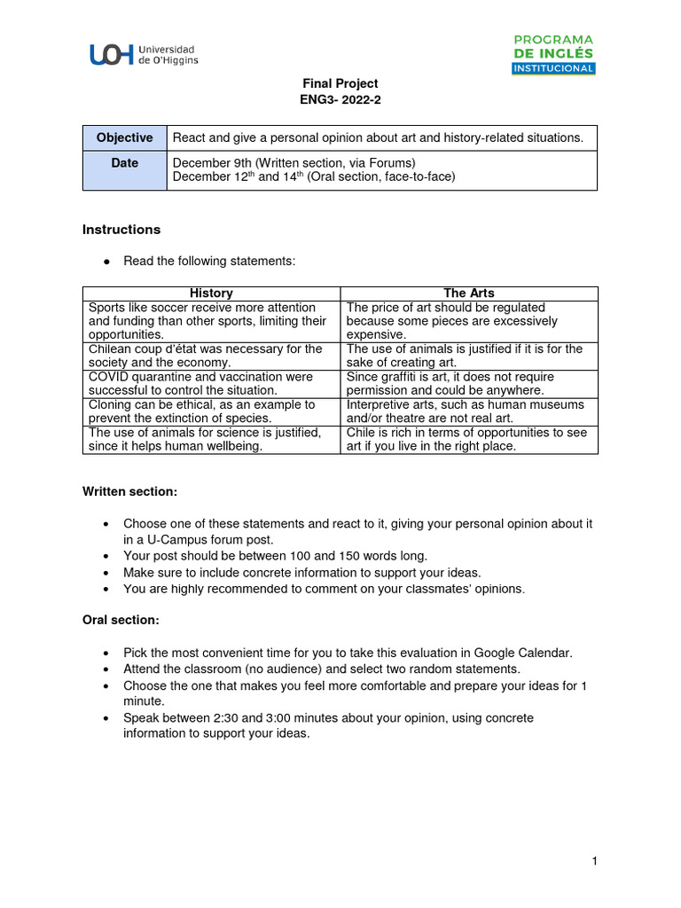 Final Project Guidelines | PDF | Fluency | Linguistics