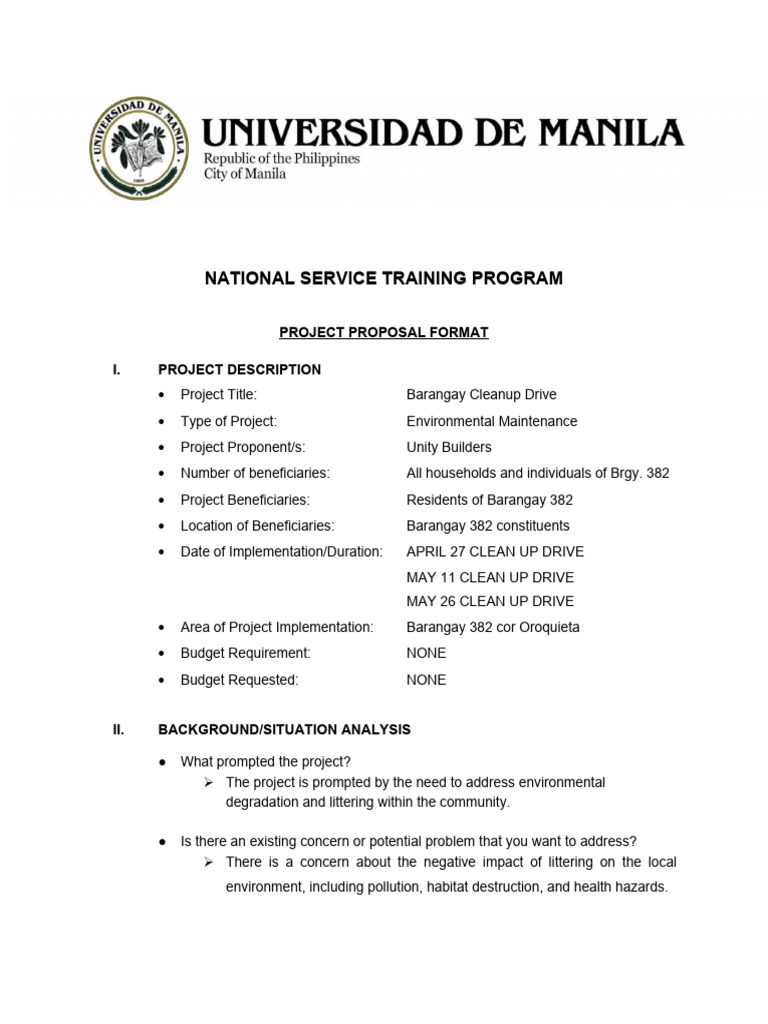 Project Planning Cleanup Drive | PDF | Waste | Sustainability