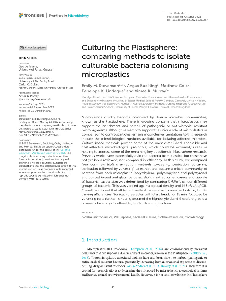 Methods To Isolate Culturable Bacteria Colonising Microplastics | PDF ...