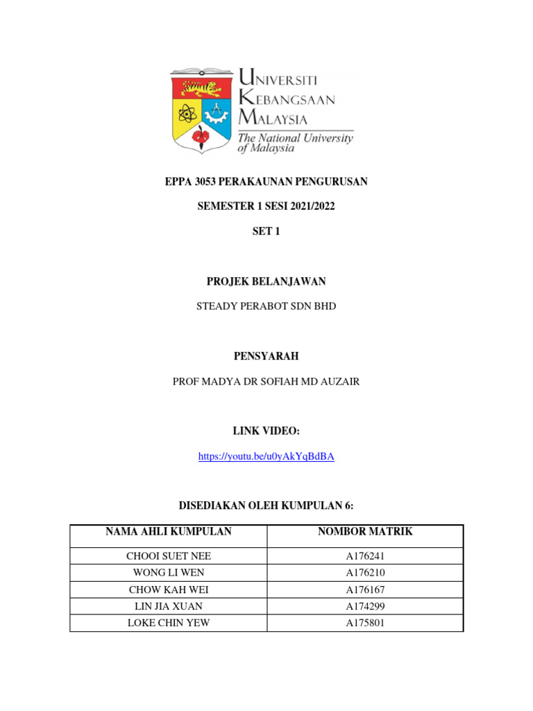 Contoh Projek Perakaunan Pengurusan 1 PDF | PDF