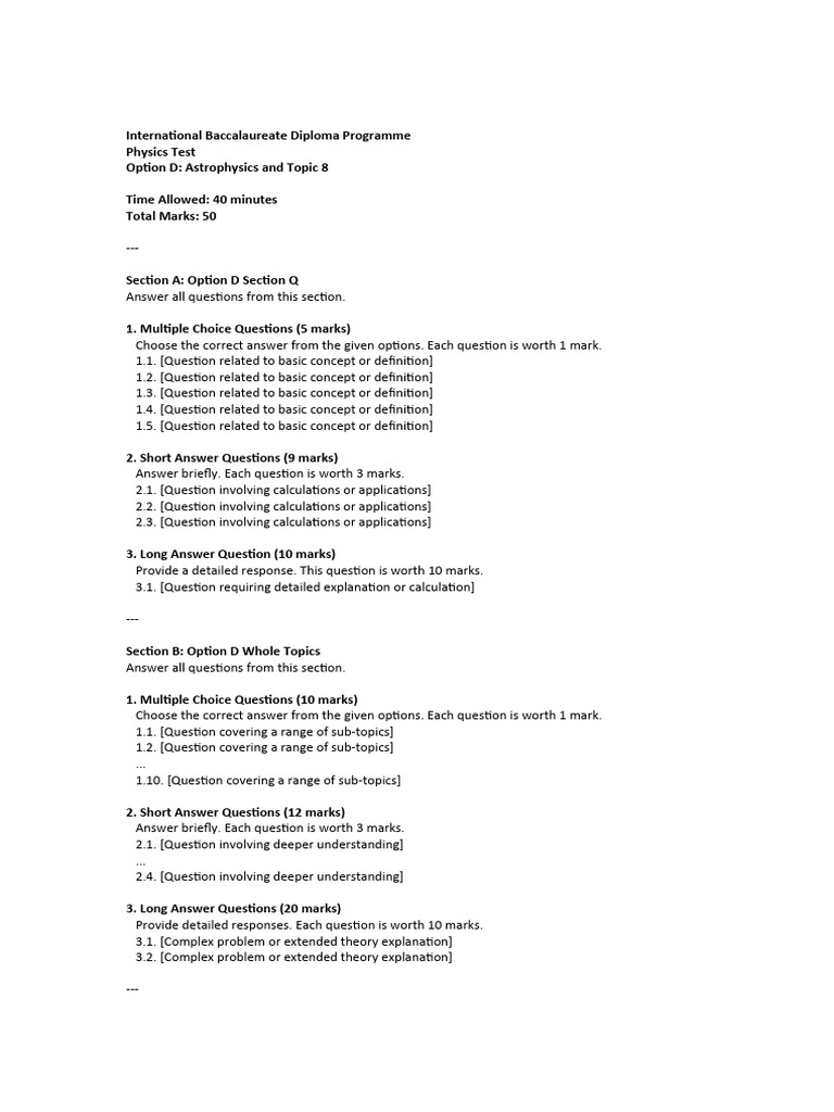 IB Physics Astrophysics Test Template | PDF | Multiple Choice ...