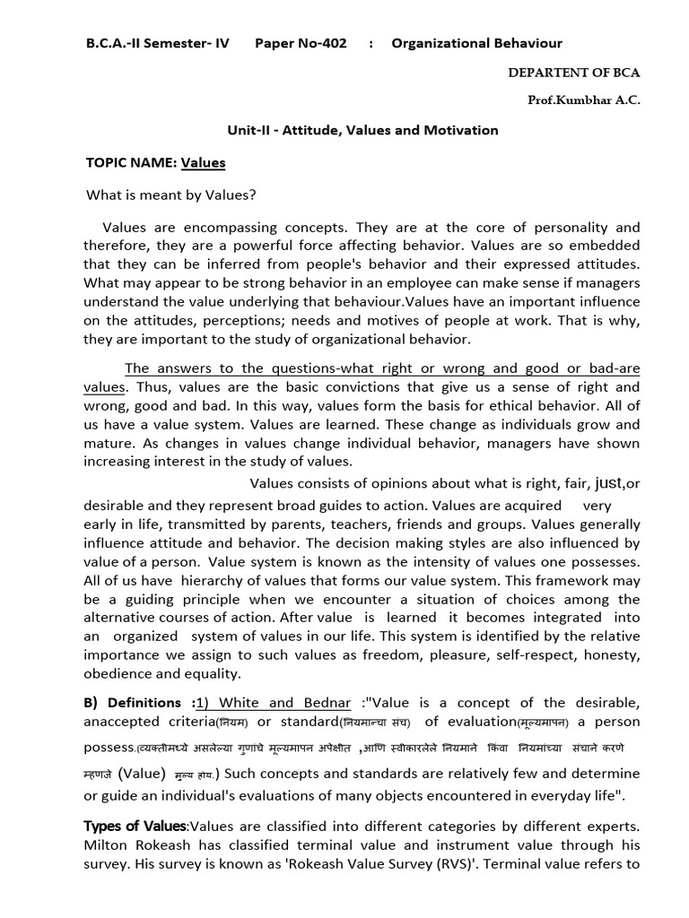 Unit 2 Attitude Values and Motivation Values | PDF | Attitude ...