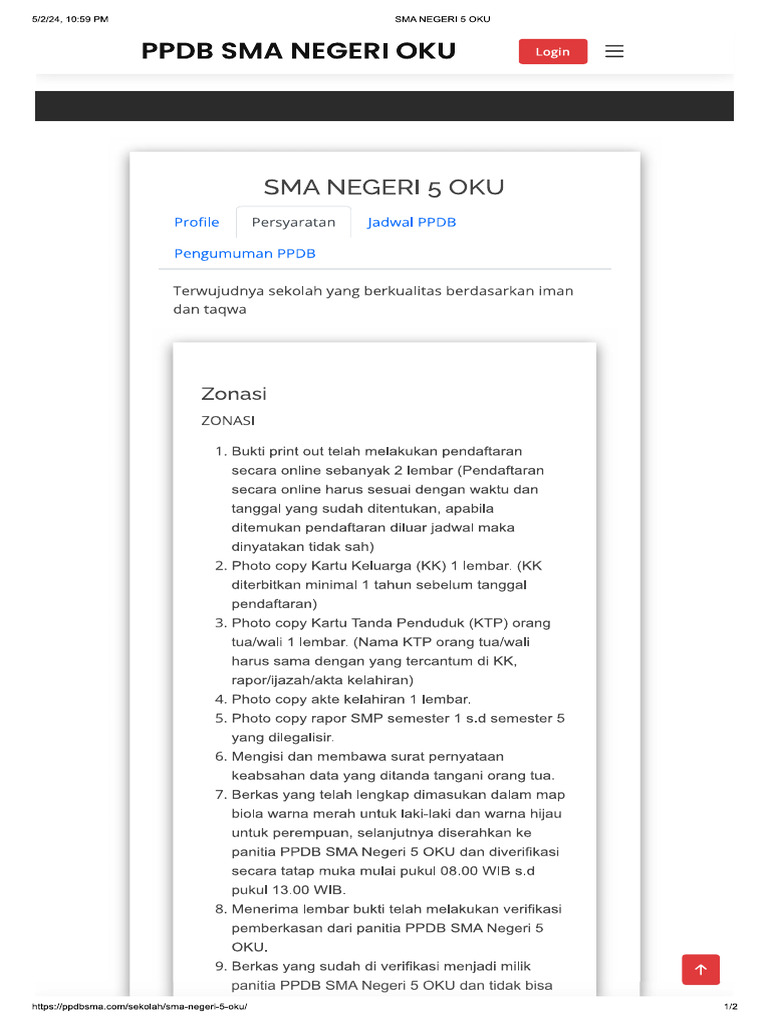 PPDB Sman 5 Oku | PDF