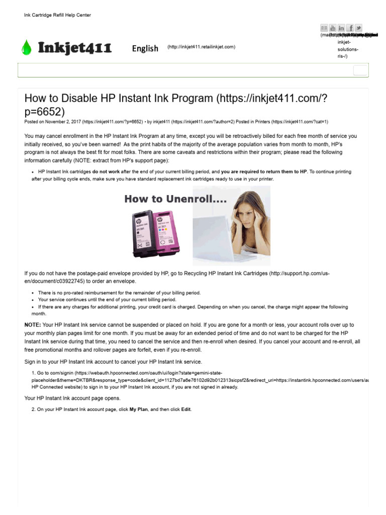 INKJET411 - How To Disable HP Instant Ink Program | PDF | Printer ...