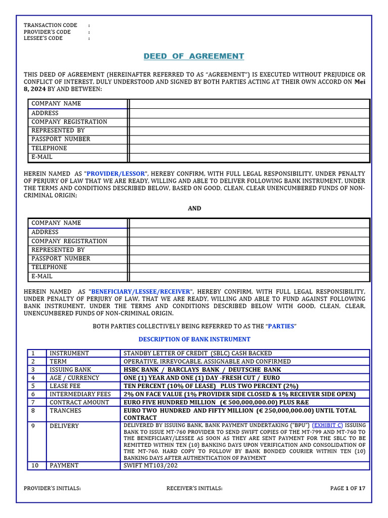 Draft 2024-DOA - Leasing - BG-SBLC - Credit-1 | PDF | Letter Of Credit ...