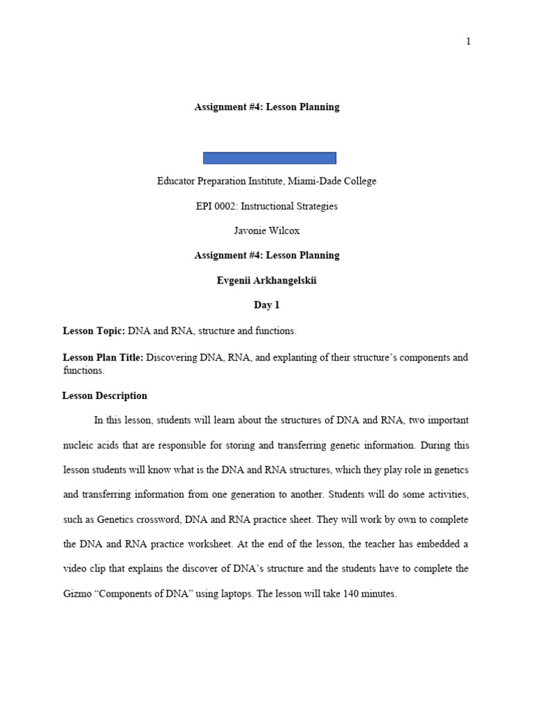 Lesson Planning for Biology Teachers | PDF | Dna | Nucleic Acids