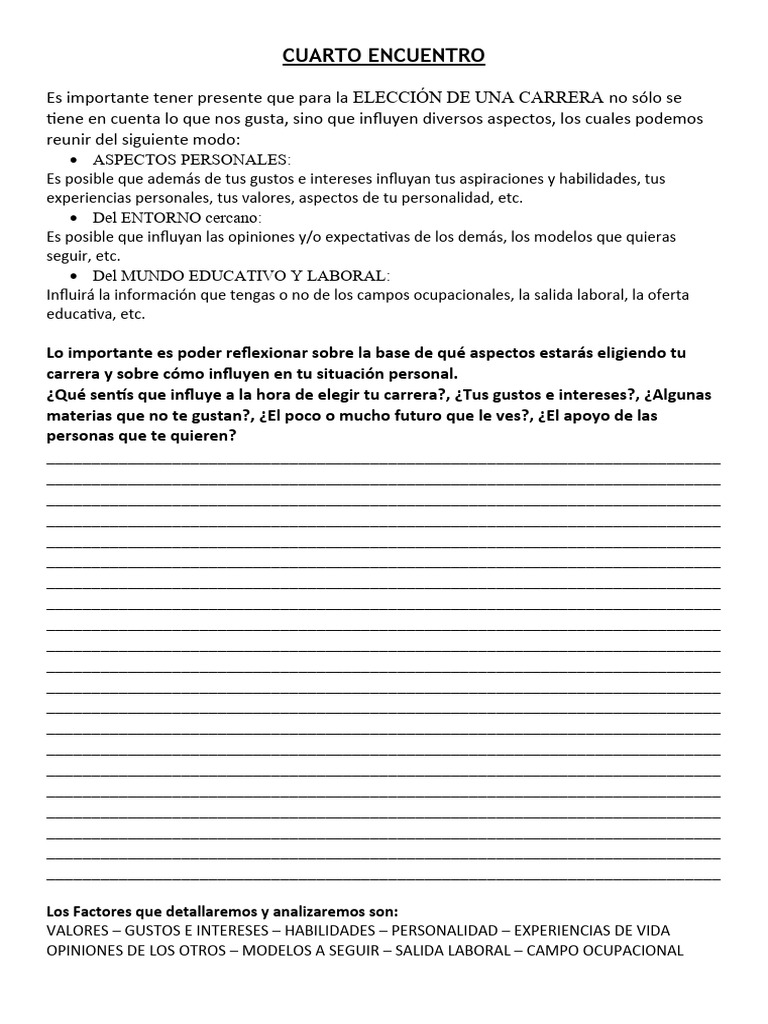 CUARTO ENCUENTRO - Cuestionario Elección de Una Carrera | PDF ...
