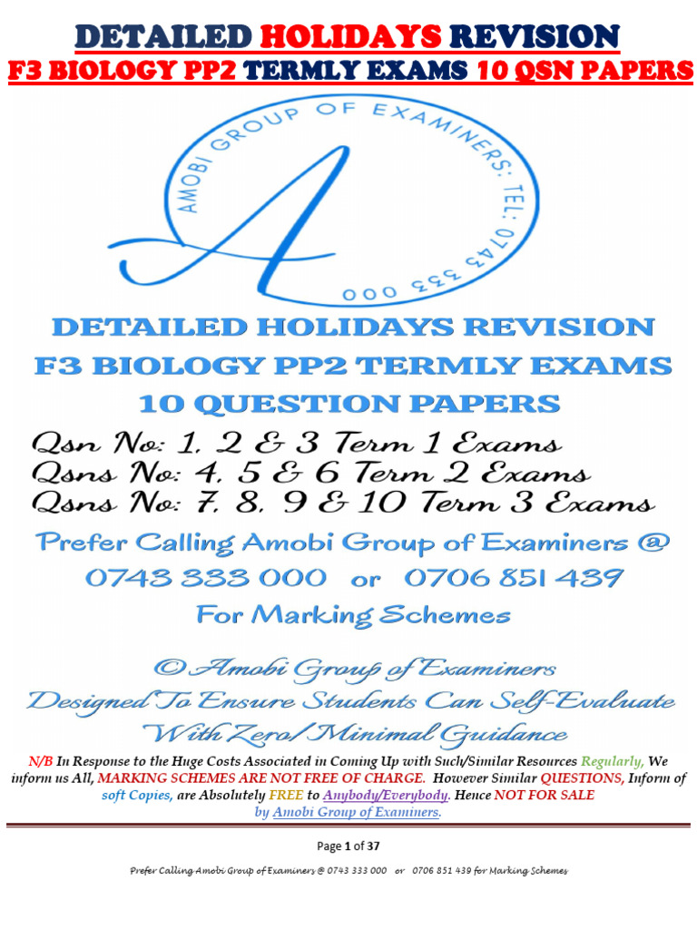 Termly Exams: F3 Biology Pp2 | PDF | Fructose | Food Web