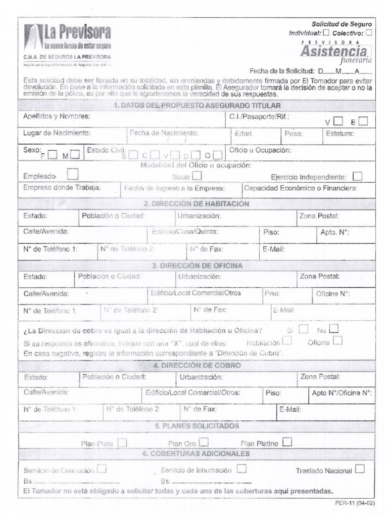 Planillas de Solicitud de Seguros | PDF