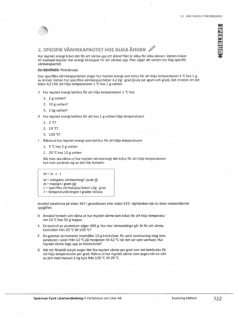 Värmekapacitet Fysik1a | PDF