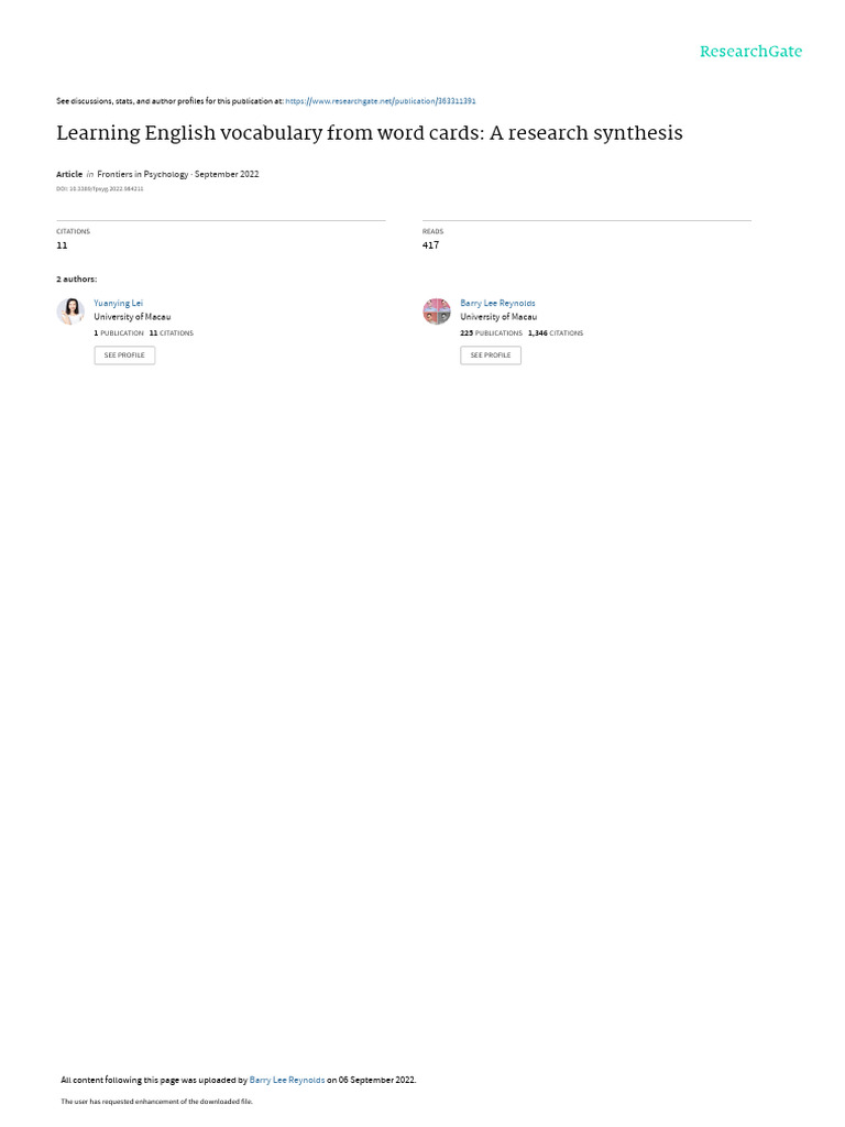Learning English Vocabulary From Word Cards | PDF | Vocabulary | Learning