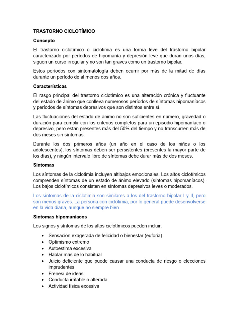 Trastorno Ciclotímico | PDF | Desorden bipolar | Manía