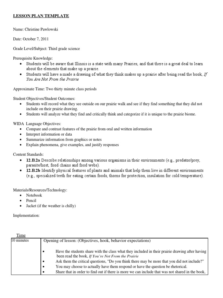 Third Grade Prairie Science Lesson Plan | PDF