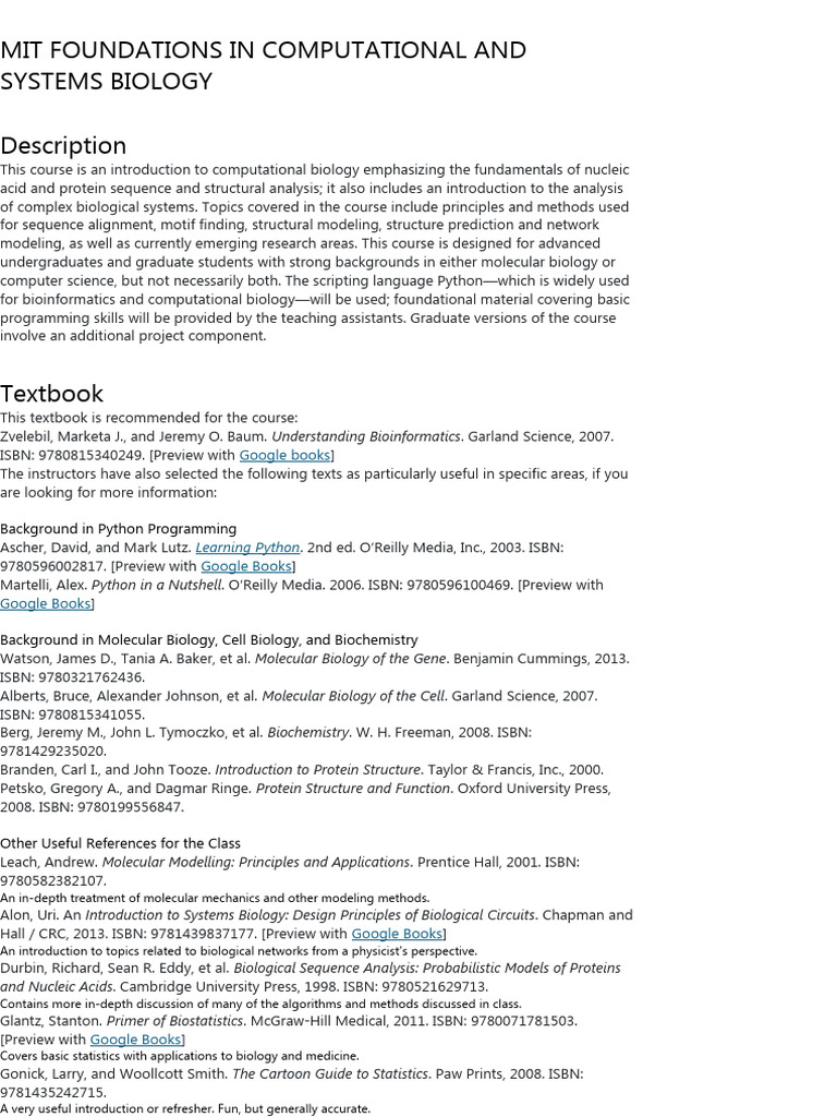 MIT Computational Biology Foundations | PDF | Methodology | Bioinformatics